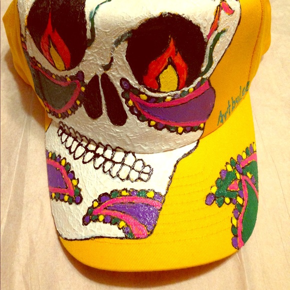 Art By Lee | Accessories | Hand Painted Sugar Skull Paisley Cap | Poshmark
